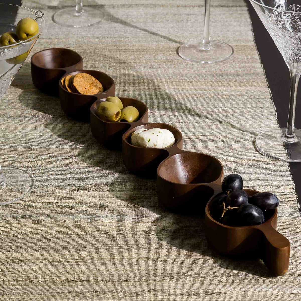 Terra Long Bowl – Handcrafted Mango Wood Serving Dish - Iron Accents