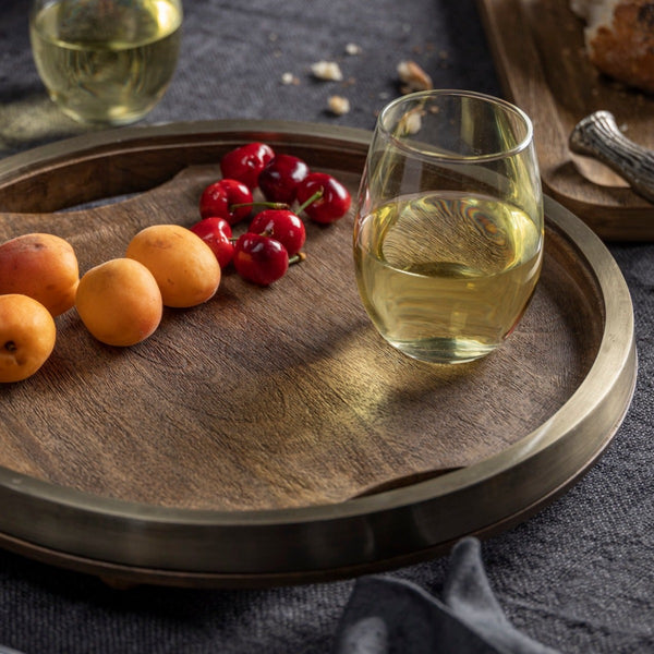 Mango Wood Round Trays - Stylish Serving and Display - Iron Accents