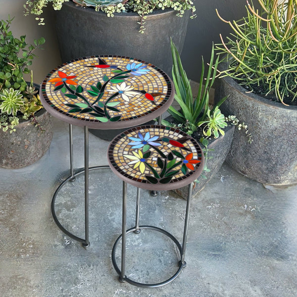 Caramel Hummingbird Mosaic Nesting Tables | Neille Olson Mosaics - Iron ...