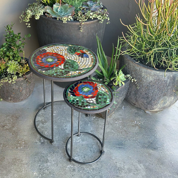 Dahlia Mosaic Nesting Tables | Neille Olson Mosaics - Iron Accents