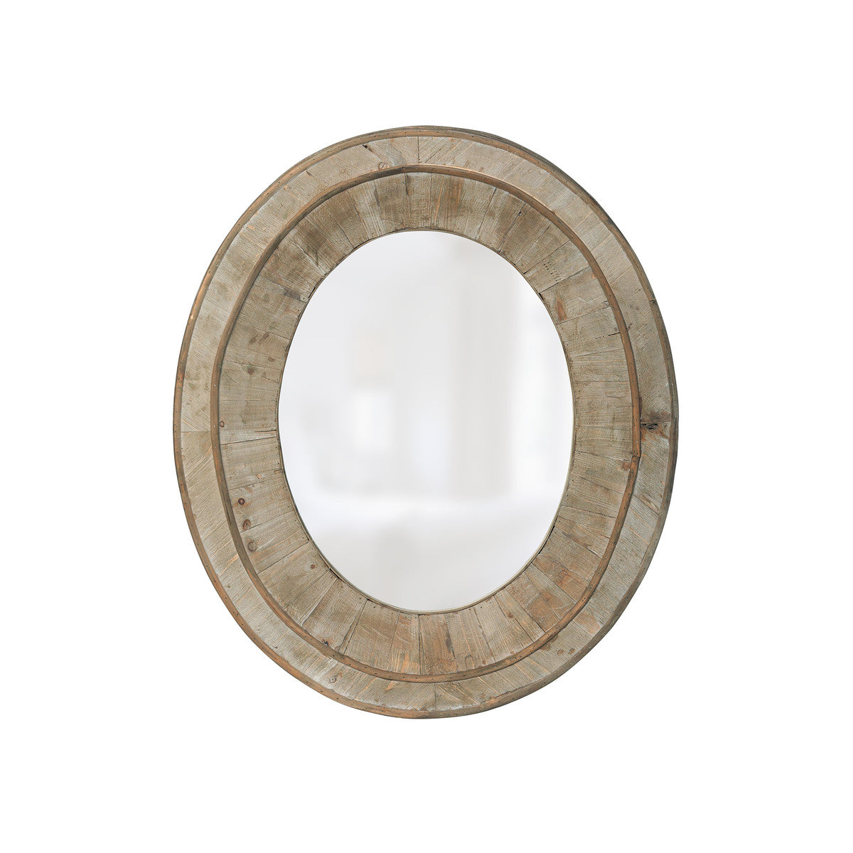 Reclaimed Wood Oval Mirror - Iron Accents