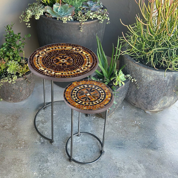 Mahogany Atlas Mosaic Nesting Tables | Neille Olson Mosaics - Iron Accents