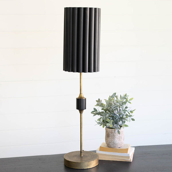Noir Fluted Table Lamp - Antique Gold with Fluted Black Shade - Iron ...
