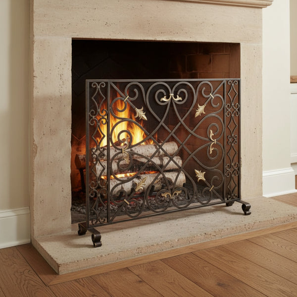 Burnished Gold Scroll Iron Fireplace Screen | Valencourt Tole Design ...