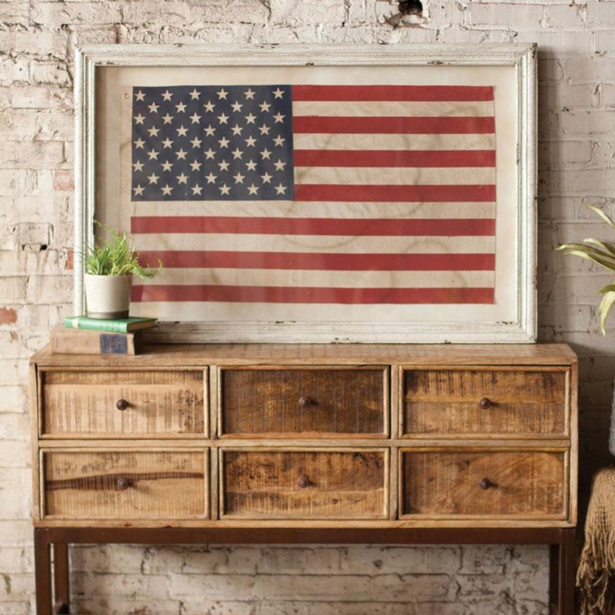 Large Framed American Flag - Iron Accents