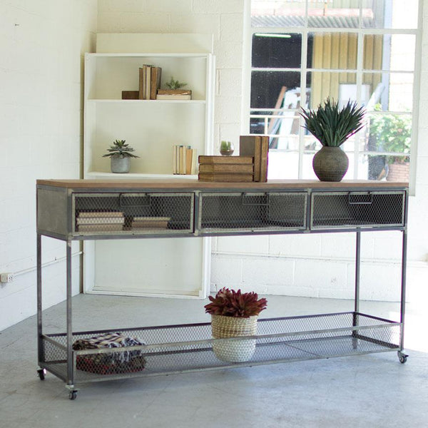 Rolling Metal Console - Iron Accents