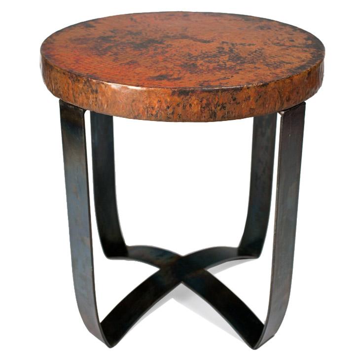 Round Strap End Table - Iron Accents