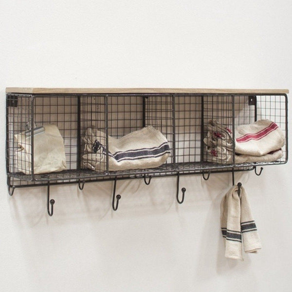 Mesh Cubbies Wall Shelf - Iron Accents