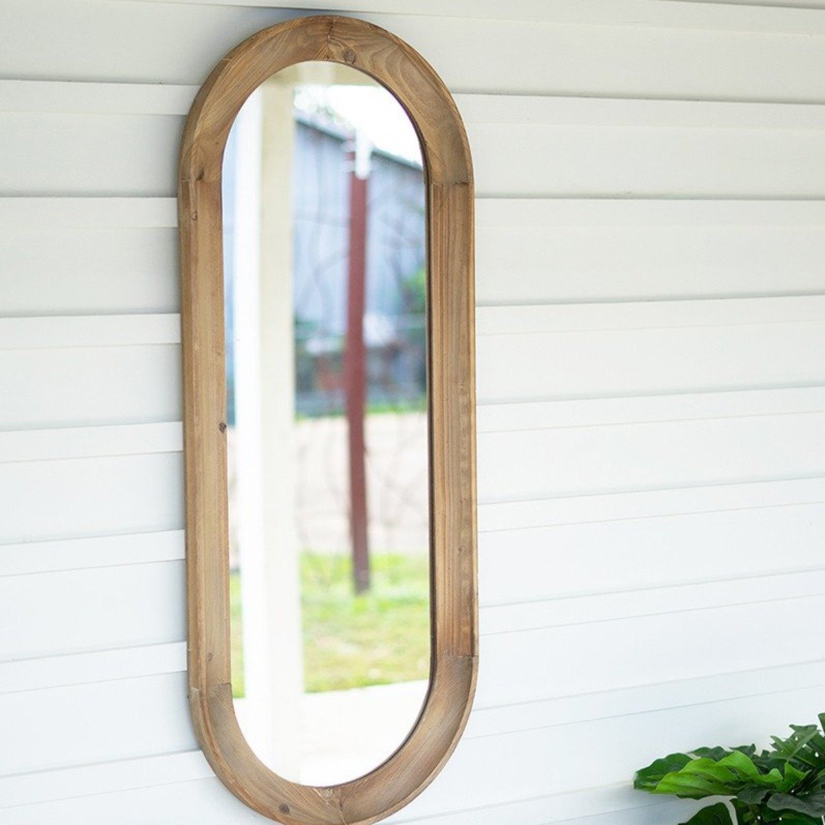 Wood Framed Oval Mirror - Iron Accents